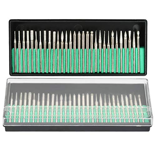 TIMESETL 90 Pcs Diamond Burr Bits Drill Kit for Engraving Carving Rotary Tool, 1/8"(3mm) Shank, for Glass, Gemstone, Metal