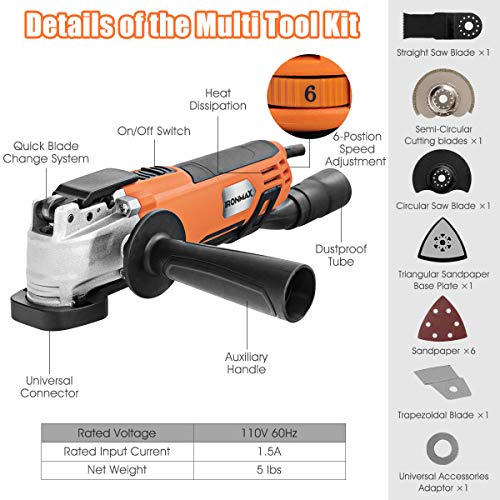 Goplus Oscillating Tool, 1.5A Oscillating Multi Tool with 3° Oscillation Angle, Variable Speeds, Dust Collection and 14pcs Accessories for Cutting, Sanding, Trimming and Removing Flooring