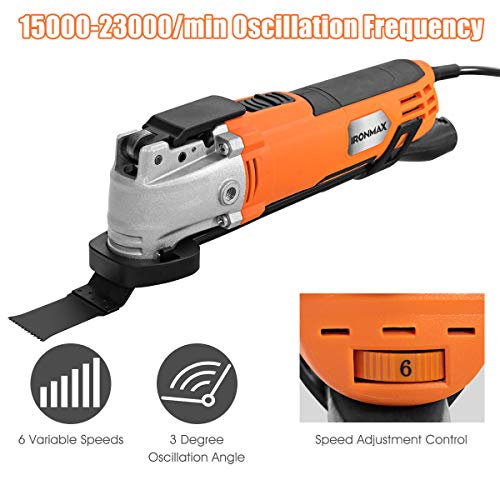 Goplus Oscillating Tool, 1.5A Oscillating Multi Tool with 3° Oscillation Angle, Variable Speeds, Dust Collection and 14pcs Accessories for Cutting, Sanding, Trimming and Removing Flooring