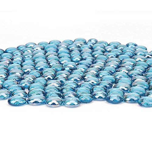 [18 Pound] Fire Glass Beads Fireglass Drops for Gas Fire Pit Fireplace Azure Blue Luster Reflective Decorative Glass Gems Rocks Pebbles Stone for Vase Fillers Fish Tank Aquarium Decoration (Azure)