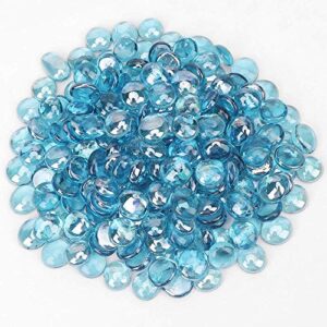 [18 Pound] Fire Glass Beads Fireglass Drops for Gas Fire Pit Fireplace Azure Blue Luster Reflective Decorative Glass Gems Rocks Pebbles Stone for Vase Fillers Fish Tank Aquarium Decoration (Azure)