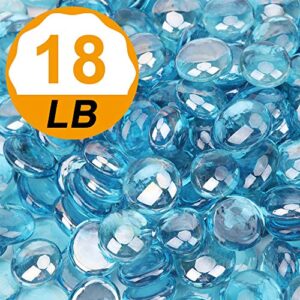 [18 Pound] Fire Glass Beads Fireglass Drops for Gas Fire Pit Fireplace Azure Blue Luster Reflective Decorative Glass Gems Rocks Pebbles Stone for Vase Fillers Fish Tank Aquarium Decoration (Azure)