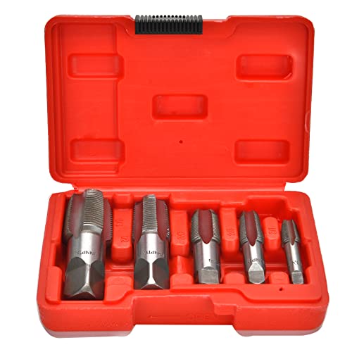 5 Piece NPT Thread Forming Taps, Pipe Taps Set, High-speed Steel Drill Bits for Cleaning or Re-thread Damaged or Jam Pipe Threads, Size 1/8", 1/4", 3/8", 1/2", 3/4" in Storage Box