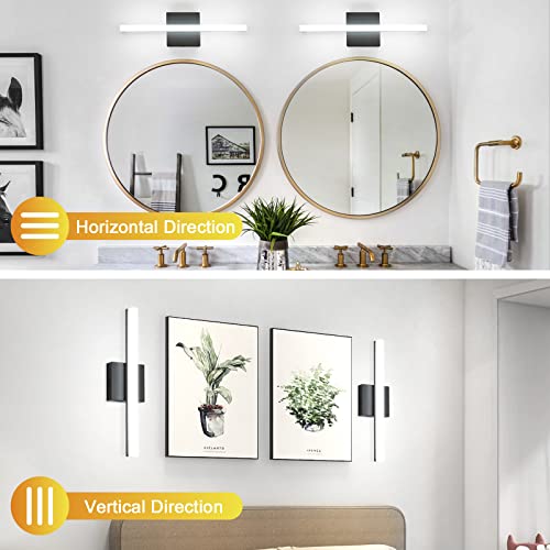 Combuh LED Bathroom Vanity Light Bar 16 Inch 9W Black IP44 Over Mirror Lighting Fixture Wall Sconce Indoor Modern Cool White 6000K