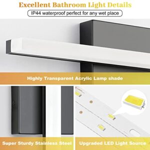 Combuh LED Bathroom Vanity Light Bar 16 Inch 9W Black IP44 Over Mirror Lighting Fixture Wall Sconce Indoor Modern Cool White 6000K