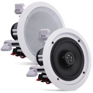 Pyle 6.5 inch 2 Way Home Speaker System w/ 200 Watts Spring Loaded Quick Connections, Bluetooth Receiver Wall Mount, Built in Amplifier, USB, Microphone, 3.5mm Input Aux, Flush Mount in Wall/Ceiling