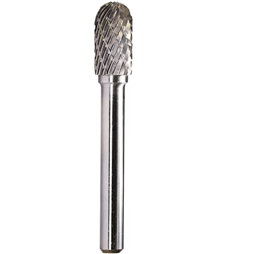 SC-3 Tungsten Carbide Burr Rotary File Cylindrical Ball Nose End Shape Double Cut for Die Grinder Drill Bits 1/4'' Inch Diameter of Shank and 3/8'' Inch Diameter of Cutter 3/4'' Inch Cutter Length