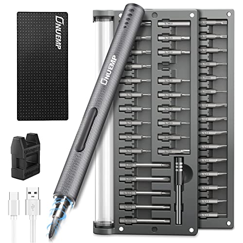 ONUEMP Mini Electric Precision Screwdriver Cordless, Anti-Slip Rechargeable Power Screwdrivers Set, with 55 Precision Bits, 3 LED Light, Magnetic Pad, Repair Tool Set for Phone Laptop Watch Computer