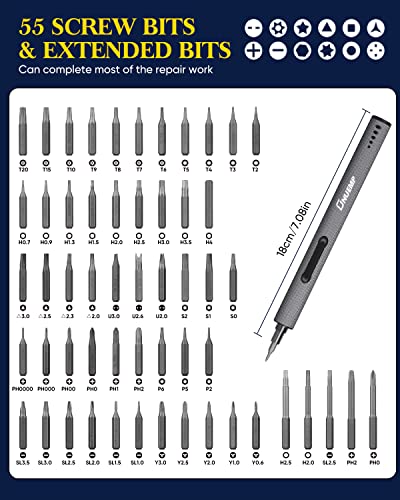 ONUEMP Mini Electric Precision Screwdriver Cordless, Anti-Slip Rechargeable Power Screwdrivers Set, with 55 Precision Bits, 3 LED Light, Magnetic Pad, Repair Tool Set for Phone Laptop Watch Computer