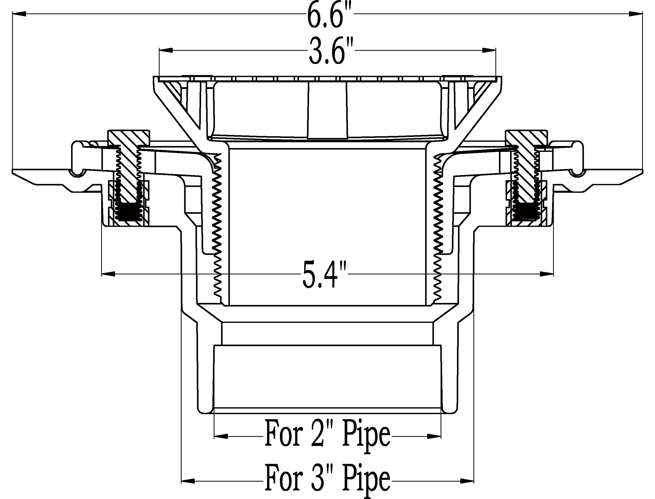 Square Shower Drain with Strainer Matte Black, Fit 2" or 3" Waste Pipe (ABS)