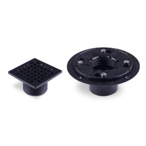 Square Shower Drain with Strainer Matte Black, Fit 2" or 3" Waste Pipe (ABS)