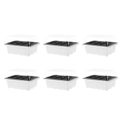 DOITOOL 6 PCS Seedling Starter Trays with Dome 12 Cells for Gardening Bonsai Seedling Plant Grow Starting Germination Kit 18 x 14 x 6 cm (White)