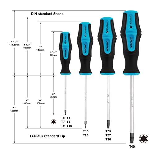 Acroma 12-Piece Magnetic Torx Screwdriver Set, Cr-V Forged DIN Standard Blade with Heavy Duty Non-Slip Grip, 400D Hardcover Nylon Tool Bag and a Demagnetizer as Bonus, W20012