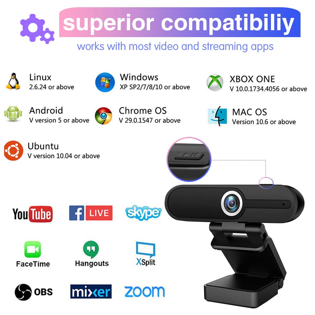 HZQDLN 4K Webcam with Microphone, 8MP Laptop PC Desktop Computer Web Camera, USB Webcams for Video Calling Recording Streaming Video Conference, Webcam with Tripod，Privacy Shutter