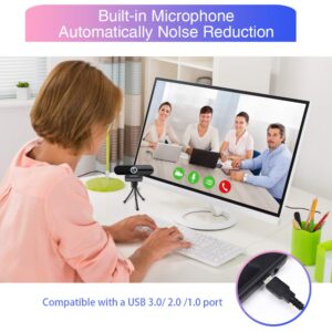 HZQDLN 4K Webcam with Microphone, 8MP Laptop PC Desktop Computer Web Camera, USB Webcams for Video Calling Recording Streaming Video Conference, Webcam with Tripod，Privacy Shutter