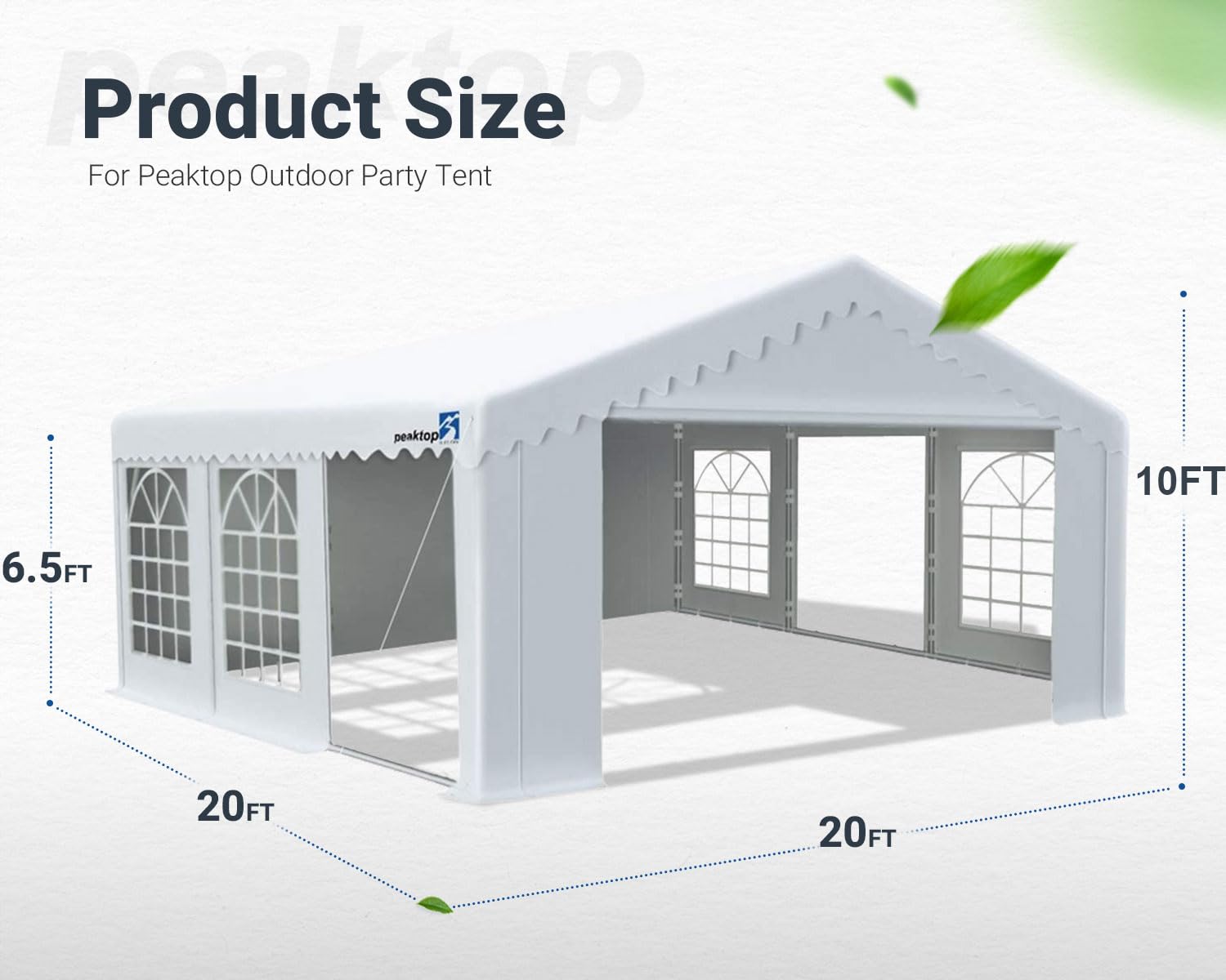 PEAKTOP OUTDOOR 20'X20' Party Tent Heavy Duty Wedding Tent Outdoor Gazebo Event Shelter Canopy with Carry Bags