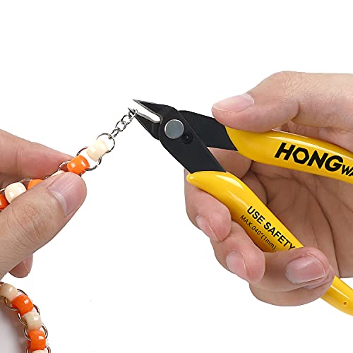 HongWay 5pcs Micro Flush Cutters, Wire Cutter with Internal Spring, Diagonal Cutters for Electronics, Heating Wire, Model Sprue, Soft Copper Wire Snips, 5 inches, Yellow