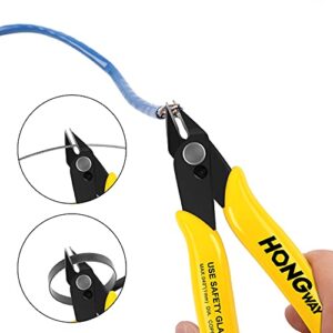 HongWay 5pcs Micro Flush Cutters, Wire Cutter with Internal Spring, Diagonal Cutters for Electronics, Heating Wire, Model Sprue, Soft Copper Wire Snips, 5 inches, Yellow