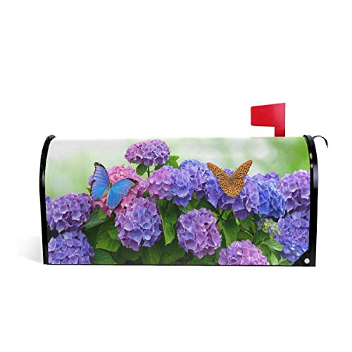 ALAZA Hydrangea Flowers with Butterflies Magnetic Mailbox Cover MailWraps Garden Yard Home Decor for Outside Standard Size-18"x 20.8"