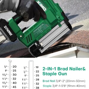 KIMO 18 Gauge Nail Gun Battery Powered w/ 2 X 2.0 Battery & Charger, 2 in 1 Cordless Brad Nailer/Electric Stapler, Adjustable Depth, 18GA Staples for Upholstery, Home Improvement & Woodworking