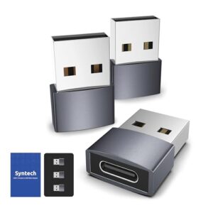 syntech usb c female to usb male adapter pack of 3 [travel must haves, aluminum] usb c to usb adapter, type c charger cable power converter compatible with iphone 15 apple watch airpods carplay, etc.