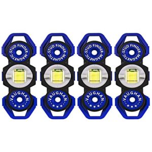 vaughan magnetic stud finder leveler, 4 pack, locate screws, nails, metal studs with magnet, level tool, drywall, plaster, blue - 240277