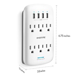 USB Wall Charger with Apple MFi Certified 4ft Lightning Cable, Surge Protector Outlet Socket Extender Shelf 6 Outlet 4 USB Ports Charging Station for iPhone, iPad, Home, School, Office, ETL Certified