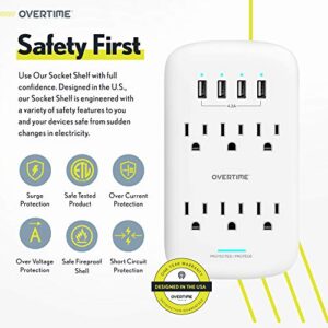 USB Wall Charger with Apple MFi Certified 4ft Lightning Cable, Surge Protector Outlet Socket Extender Shelf 6 Outlet 4 USB Ports Charging Station for iPhone, iPad, Home, School, Office, ETL Certified