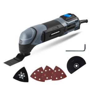 hammerhead 2.2-amp oscillating multi-tool with 1pc flush cut blade, 1pc semicircle saw blade, 1pc sanding pad, 3pcs sanding paper - hamt022