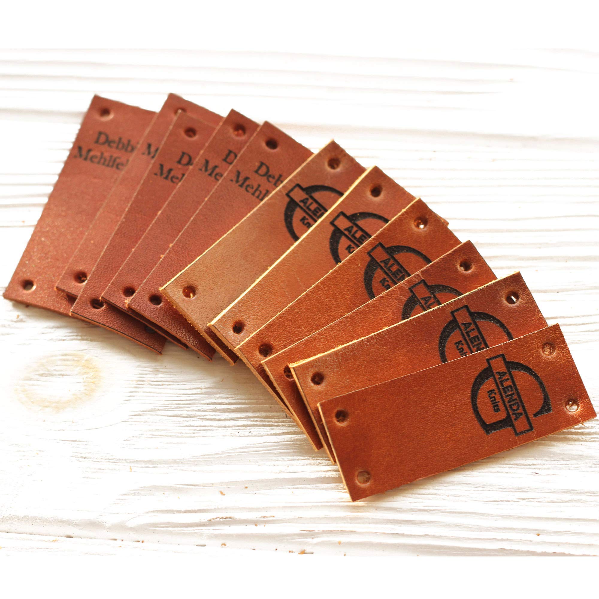 Personalized leather labels for handmade items, custom clothing labels