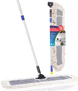 irongecko premium 24-inch industrial class cotton wide dust mop head telescopic pole height max 61" | for home, office, garage | attracts dirt, dust, water (24 inch mop)