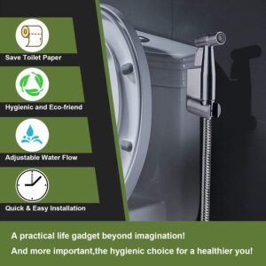 Handheld Bidet Sprayer for Toilet, Stainless Steel Bathroom Personal Hygiene Bidet Sprayer Set, Baby Cloth Diaper Sprayer with Adjustable Water Pressure Control, Perfect for Whole Family Cleaning Use