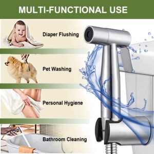 Handheld Bidet Sprayer for Toilet, Stainless Steel Bathroom Personal Hygiene Bidet Sprayer Set, Baby Cloth Diaper Sprayer with Adjustable Water Pressure Control, Perfect for Whole Family Cleaning Use