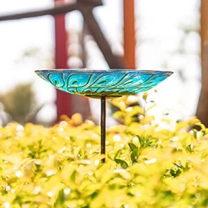 MUMTOP Glass Bird Bath, Garden Outdoor Birdbaths Birdfeeder with Metal Stake Peacock