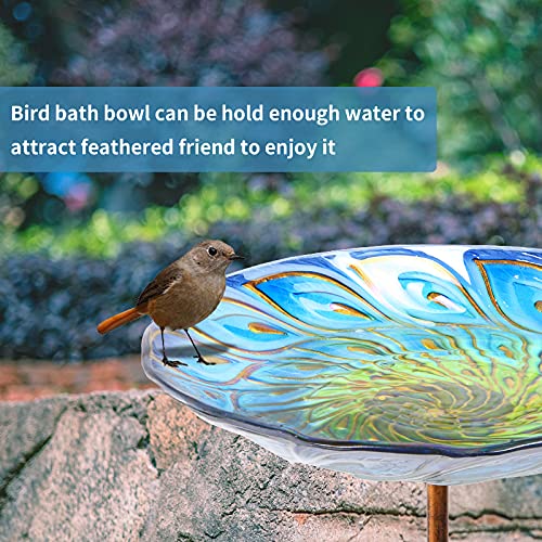 MUMTOP Glass Bird Bath, Garden Outdoor Birdbaths Birdfeeder with Metal Stake Peacock