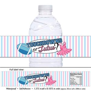 21 Touchdowns or Tutus Waterproof Self-Adhesive Water Bottle Labels - Football Gender Reveal - Pink and Blue