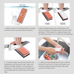 DDF iohEF Sharpening Stone, Whetstone grit 1000/6000, Professional 2-in-1 Double-Sided Knife Sharpener with Non-Slip Silicone Base and Angle Guide (red)