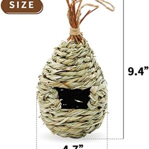 Gute Hummingbird Houses for Outside Hanging, Natural Grass Hanging Bird Hut, Hand Woven Hummingbird Nest, Large Wren Finch Bird House for Garden Window Outdoor Home Decoration, 3 Pack