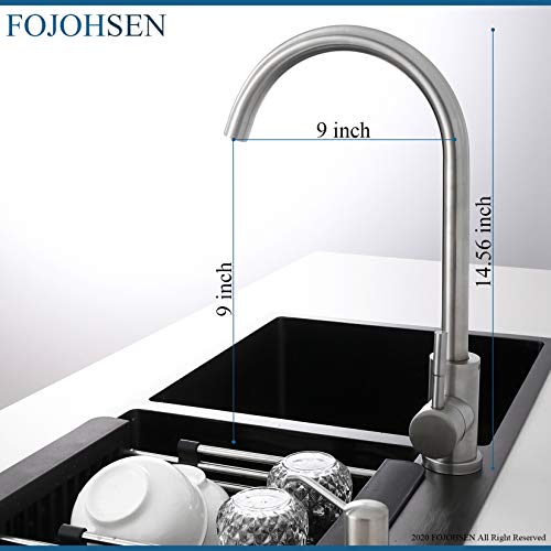 FOJOHSEN Kitchen Faucet Stainless Steel 360 Degree Swivel Single Handle One Hole,Kitchen Sink Faucet (Brushed Nickel)