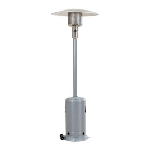 sunjoy 47,000 btu avanti outdoor portable propane heater for patio and garden with safety auto shut off valve and wheels, silver