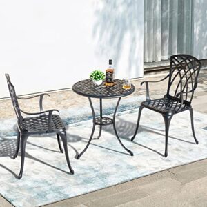 NUU GARDEN Patio Bistro Sets 3 Piece Cast Aluminum Bistro Table and Chairs Set with Umbrella Hole Bistro Set of 2 for Patio Backyard, Black