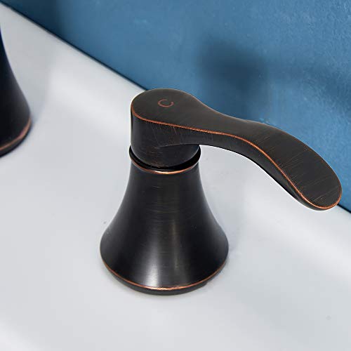 VALISY 2-Handle 3 Hole Oil Rubbed Bronze Widespread Bathroom Sink Faucet Antique Solid Brass, 360° Swivel High-Arc Spout Bath Lavatory Vanity Faucets Set with Water Hoses