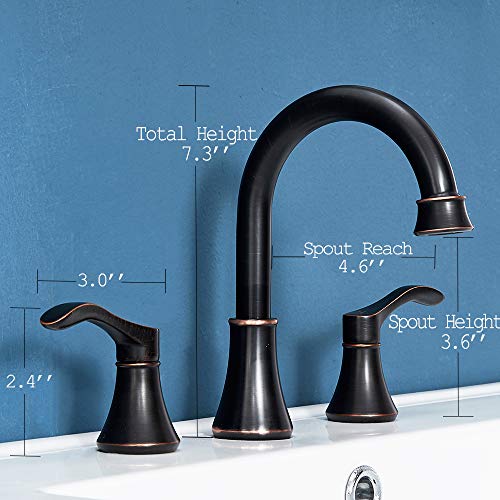 VALISY 2-Handle 3 Hole Oil Rubbed Bronze Widespread Bathroom Sink Faucet Antique Solid Brass, 360° Swivel High-Arc Spout Bath Lavatory Vanity Faucets Set with Water Hoses