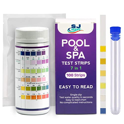 7 in 1 Pool & Spa Test Strips | Water Testing Kit Hot Tub Test Strips Detects pH, Chlorine, Bromine, Hardness, Alkalinity, Cyanuric Acid 100 Strips