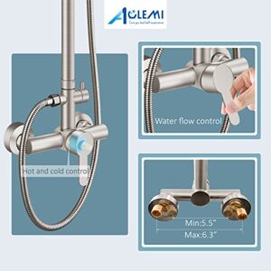 Aolemi Outdoor Shower Fixture SUS304 Shower Faucet Combo Set Stainless Steel 8 Rainfall Shower Head High Pressure Hand Spray Wall Mount 2 Dual Function Brush Nickel Single Handle