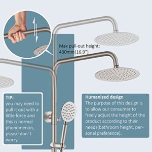 Aolemi Outdoor Shower Fixture SUS304 Shower Faucet Combo Set Stainless Steel 8 Rainfall Shower Head High Pressure Hand Spray Wall Mount 2 Dual Function Brush Nickel Single Handle