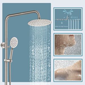 Aolemi Outdoor Shower Fixture SUS304 Shower Faucet Combo Set Stainless Steel 8 Rainfall Shower Head High Pressure Hand Spray Wall Mount 2 Dual Function Brush Nickel Single Handle