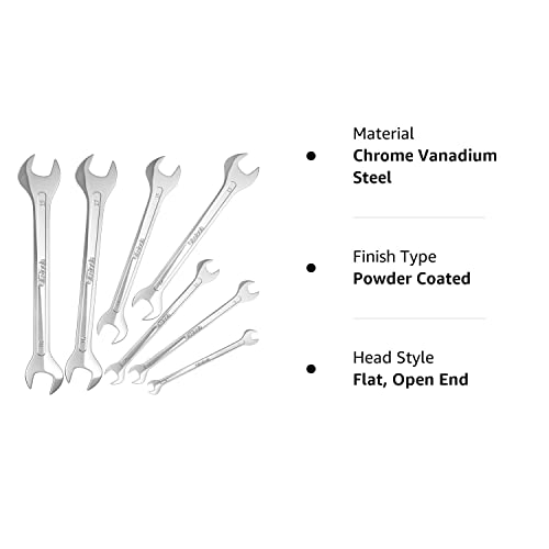 Olsa Tools Super-Thin Open End Wrench Set, Metric, Professional Grade, 7-Piece, Including 6mm to 19mm, Slim Spanner Wrench Set with EVA Foam Organizer