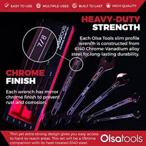 Olsa Tools Super-Thin Open End Wrench Set, Metric, Professional Grade, 7-Piece, Including 6mm to 19mm, Slim Spanner Wrench Set with EVA Foam Organizer