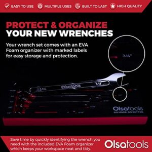 Olsa Tools Super-Thin Open End Wrench Set, Metric, Professional Grade, 7-Piece, Including 6mm to 19mm, Slim Spanner Wrench Set with EVA Foam Organizer